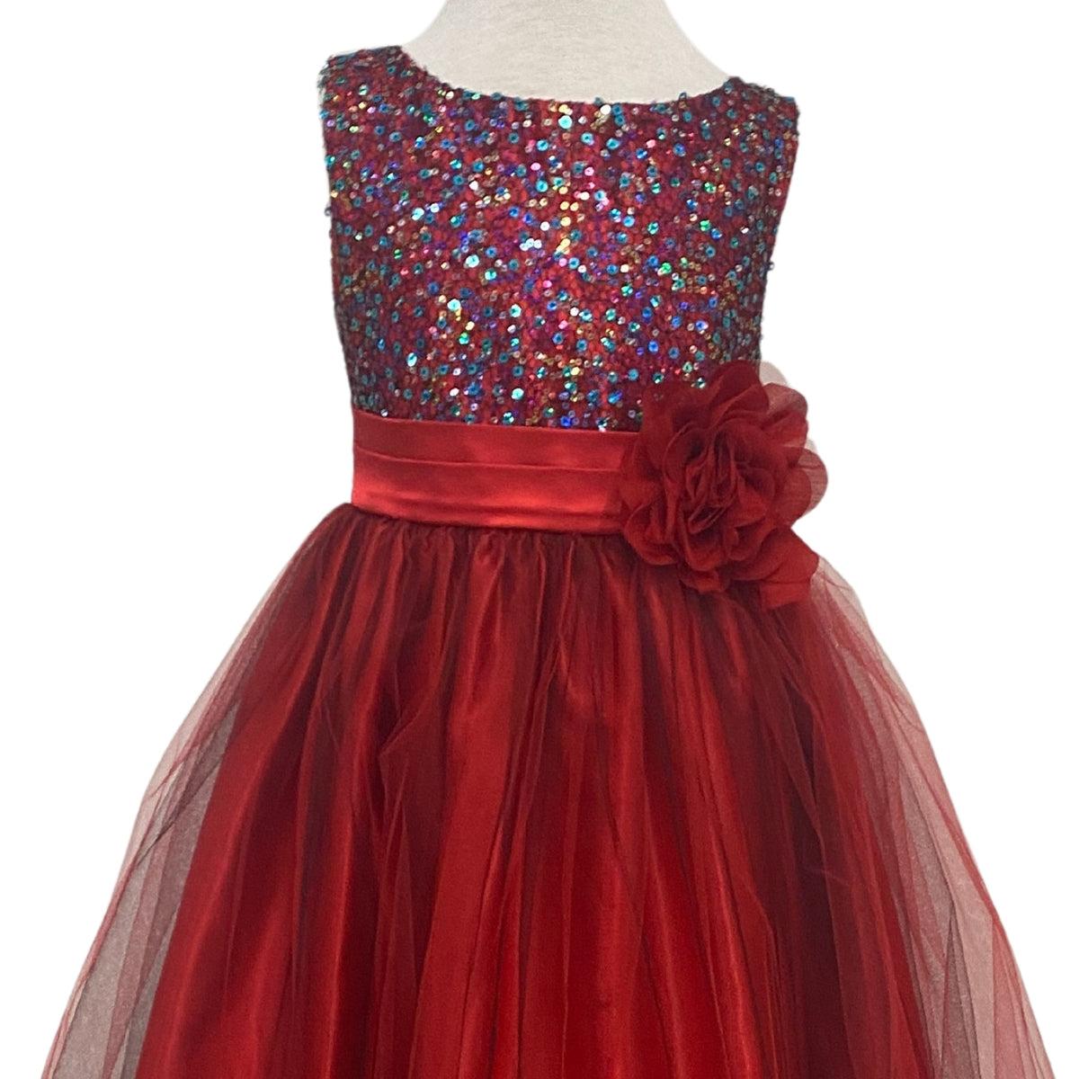 Robe de Fillette en Tulle Rouge avec Corsage à Paillettes – Boutique JAGA